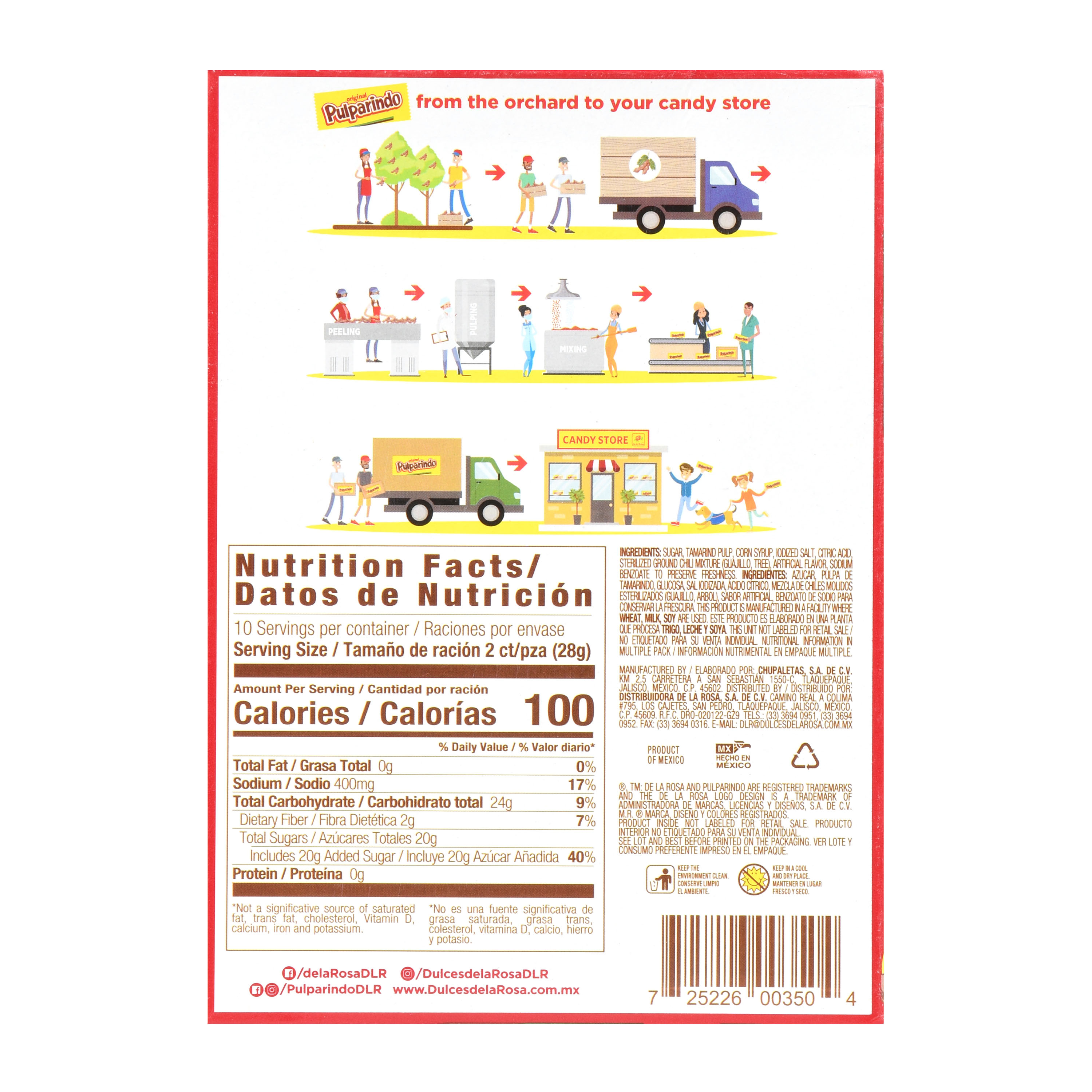 De La Rosa Extra Hot & Salted Tamarind Pulp Candy Pulparindo: Nutrition ...