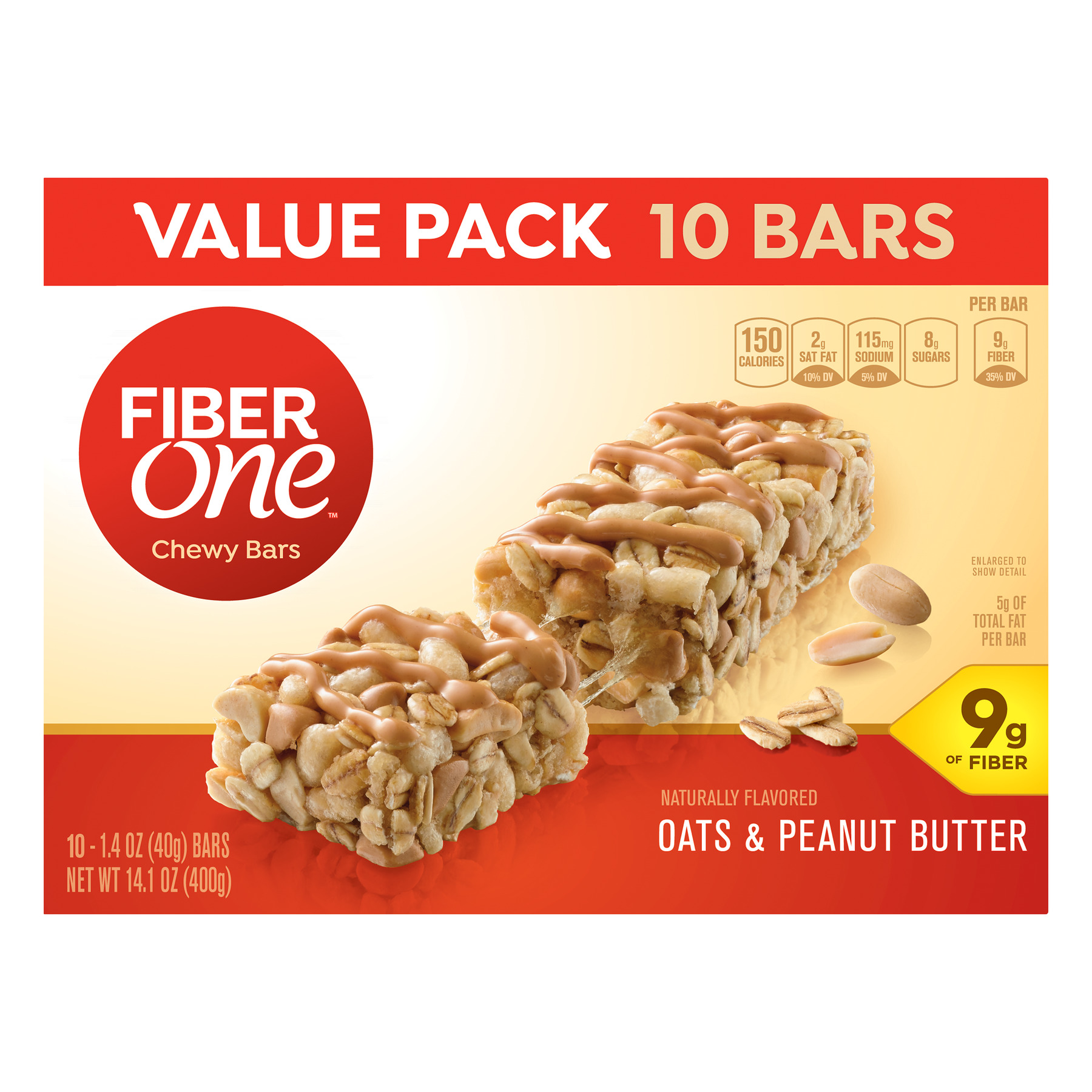 Fiber One Chewy Bar Oats & Peanut Butter 10 Fiber Bars: Nutrition ...